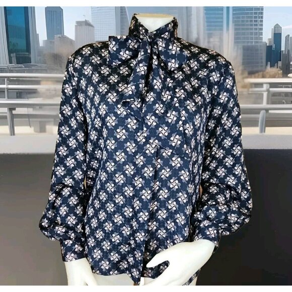 Pendleton | Tops | Vintage Pendleton Bow Tie Blouse Womens 2 Blue Pink ...